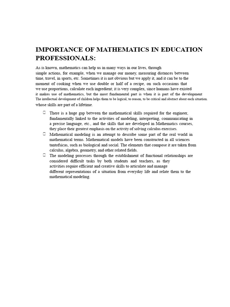 Importance of Mathematics in The Training of Professionals | PDF