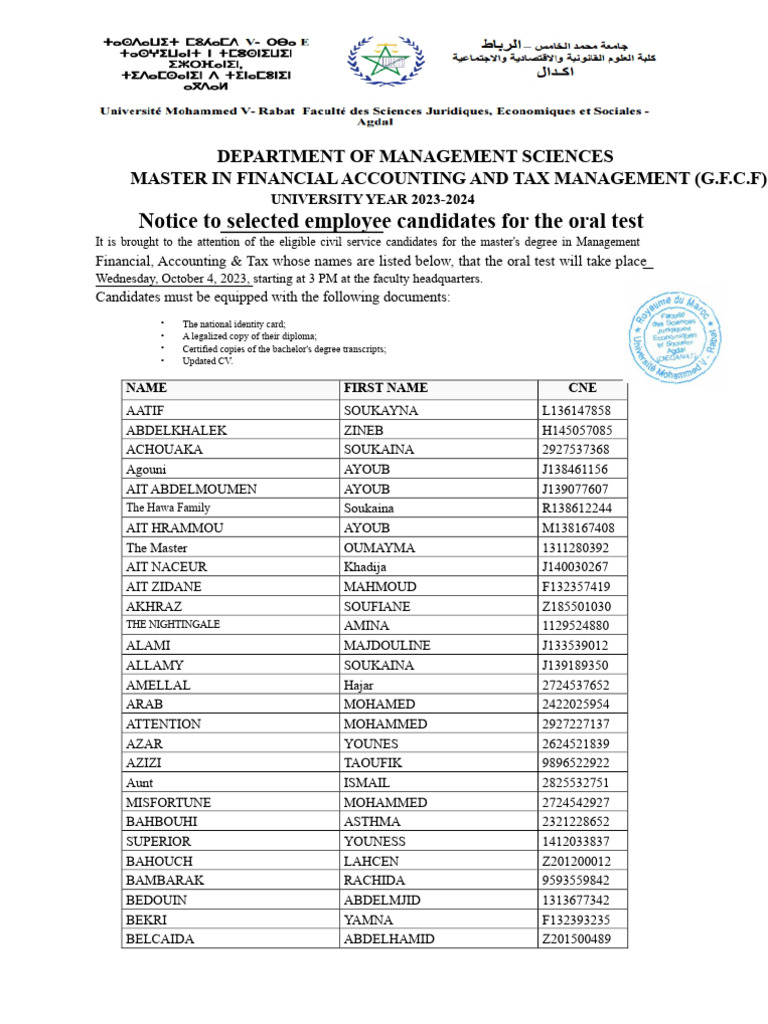 Oral Test Notice for Master's Candidates | PDF