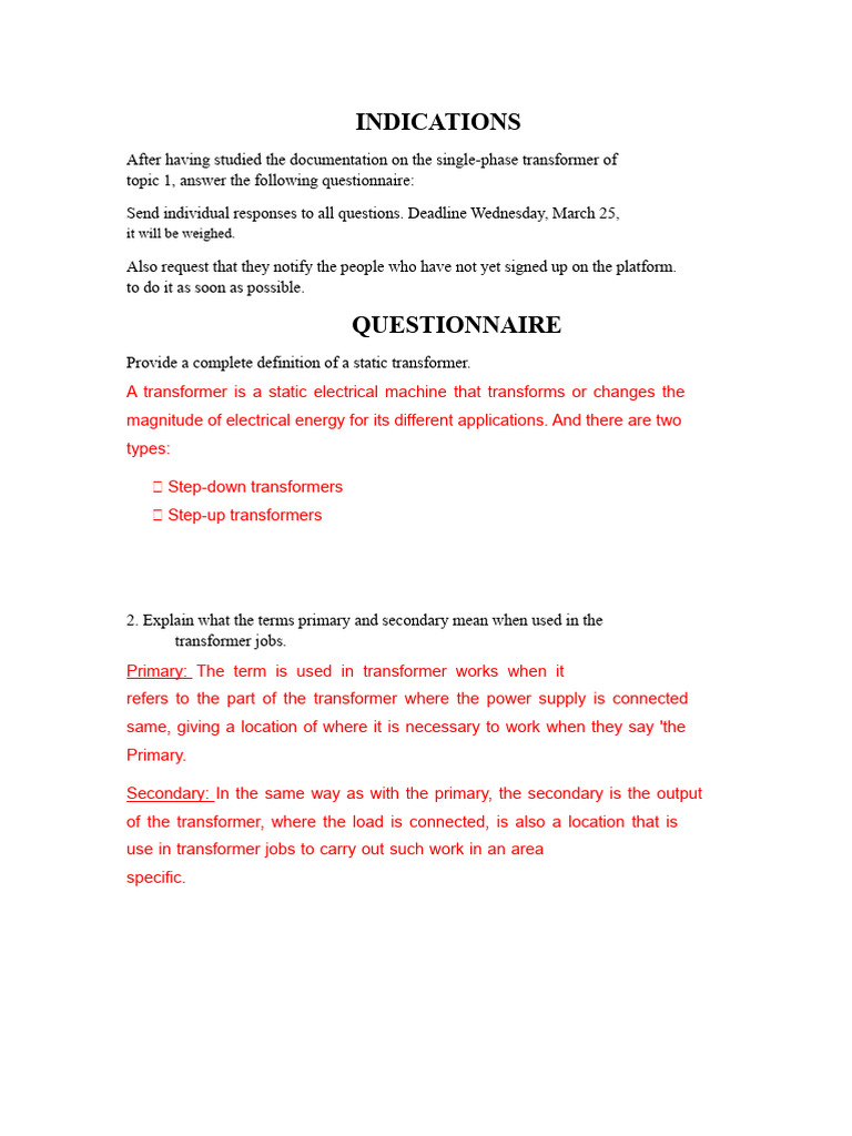 Questionnaire On Single-Phase Transformers | PDF | Transformer | Voltage