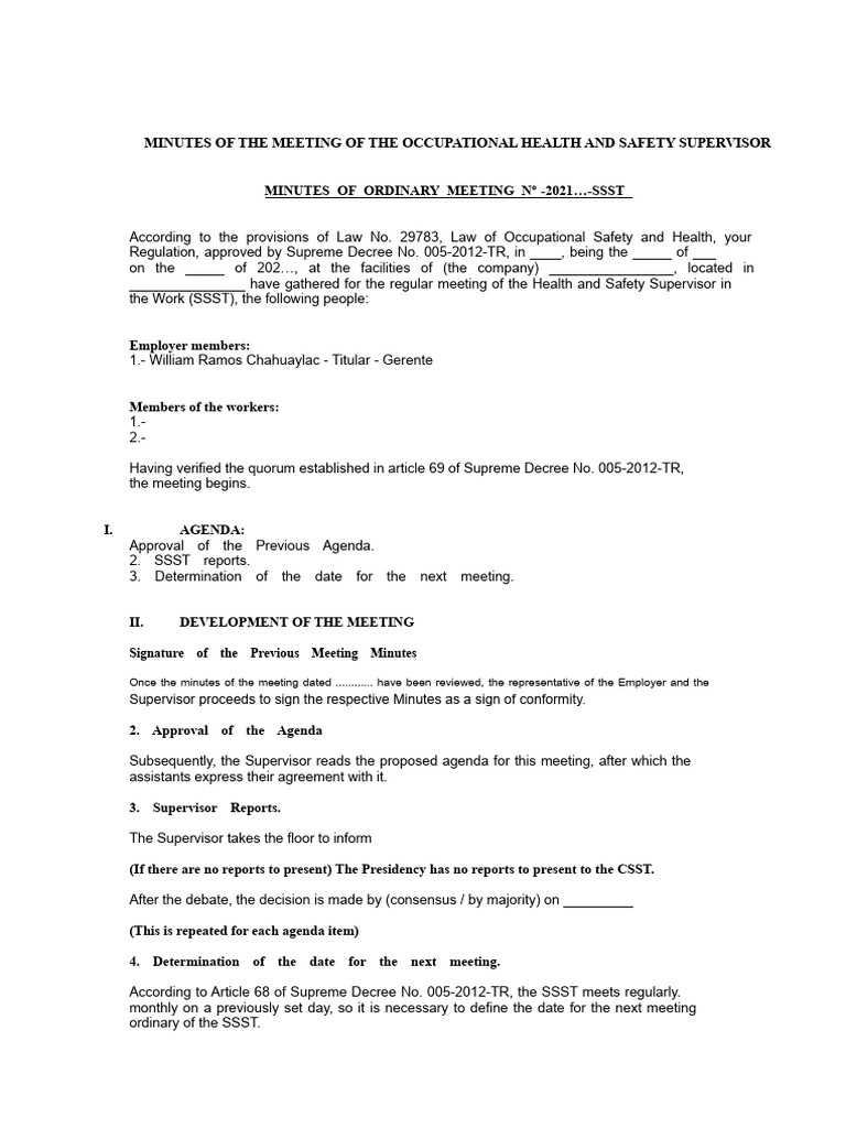 Occupational Health & Safety Meeting Minutes | PDF | Consensus Decision ...