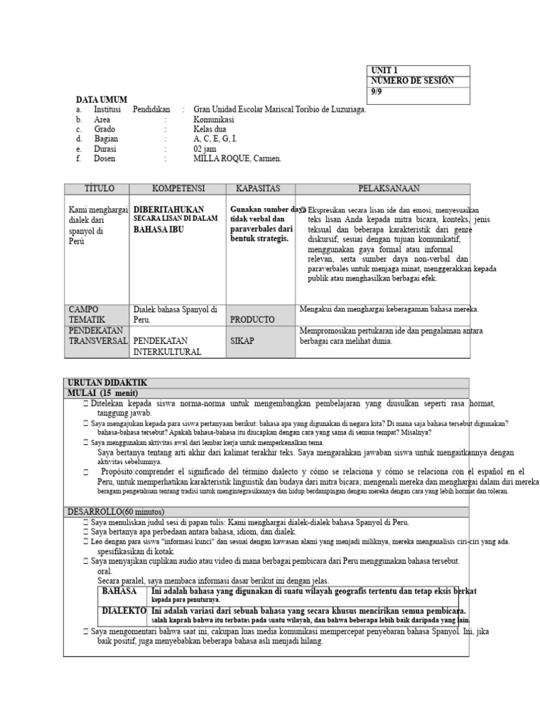 Sesi Pembelajaran Dialek Bahasa Spanyol Di Peru | PDF