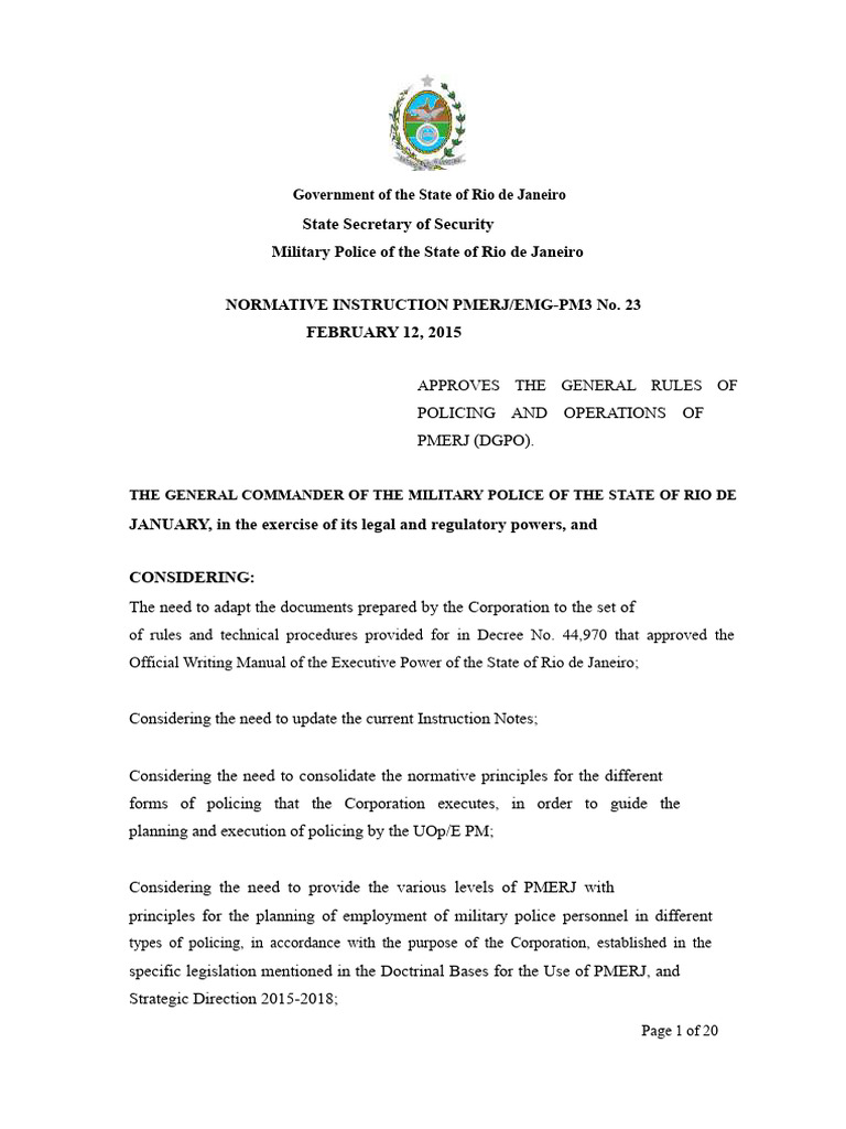PMERJ General Policing Standards 2015 | PDF | Police | Military Police
