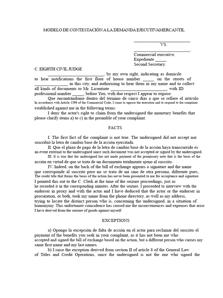 Model of Response To The Executive Commercial Lawsuit 2 | PDF | Lawsuit ...