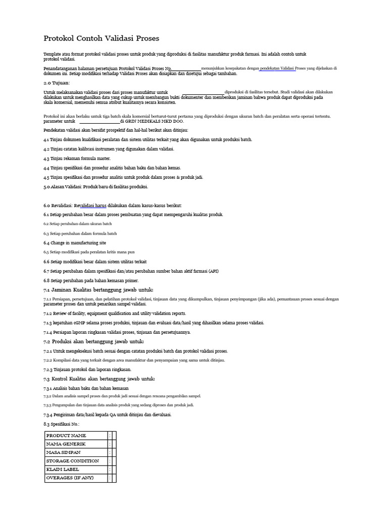 Protokol Validasi Proses | PDF