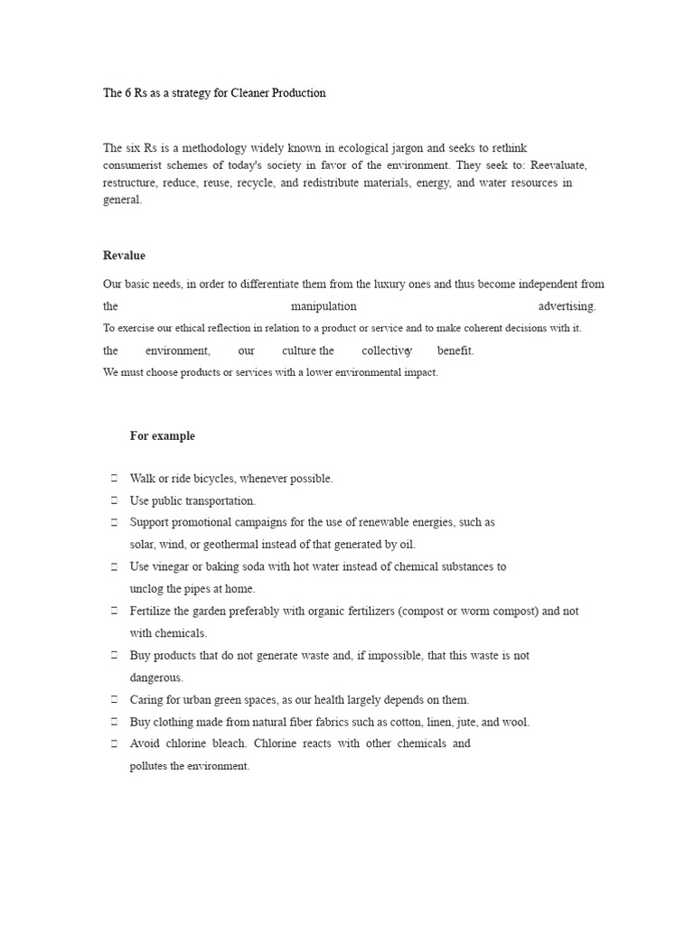 The 6 Rs As A Strategy For Cleaner Production | PDF | Waste | Recycling