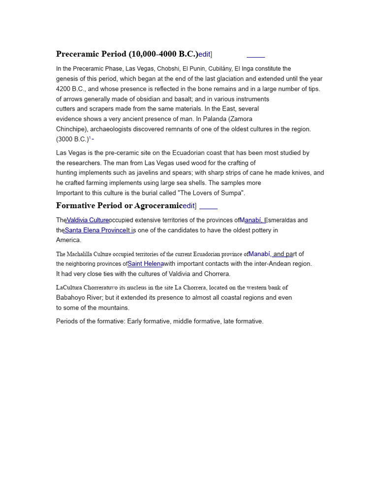 Preceramic and Formative Periods in Ecuador | PDF