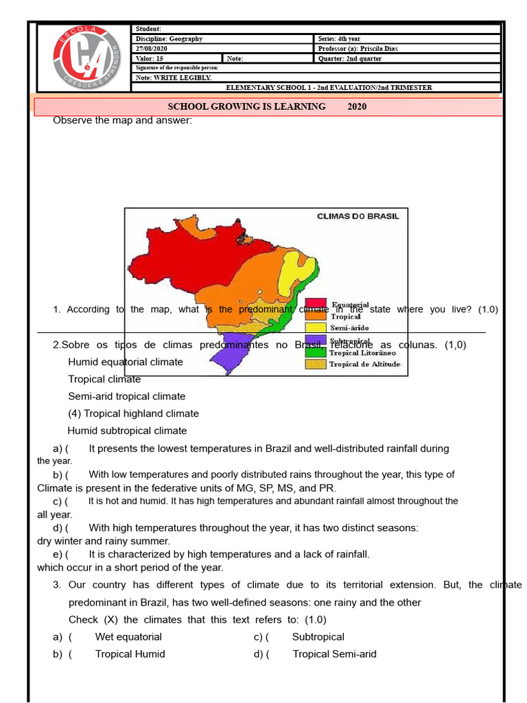 GEOGRAPHY ASSESSMENT ACTIVITY 4th Grade 2nd Term 2020 | PDF | Tropics ...