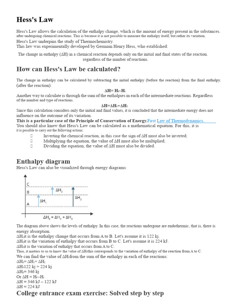Hess's Law: Enthalpy Change Calculations | PDF | Enthalpy | Chemical ...