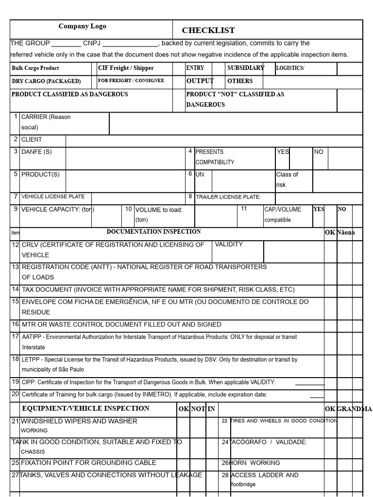 Vehicle Inspection Checklist for Cargo Transport | PDF | Cargo | Vehicles