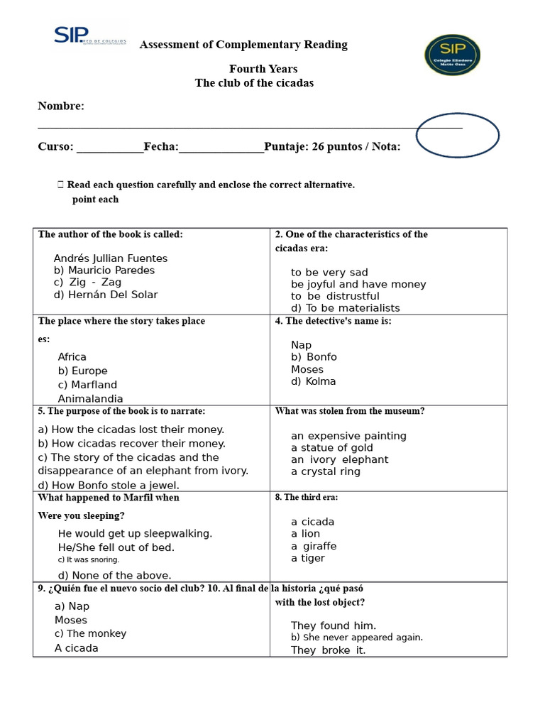 Complementary Reading Assessment: Cicadas | PDF