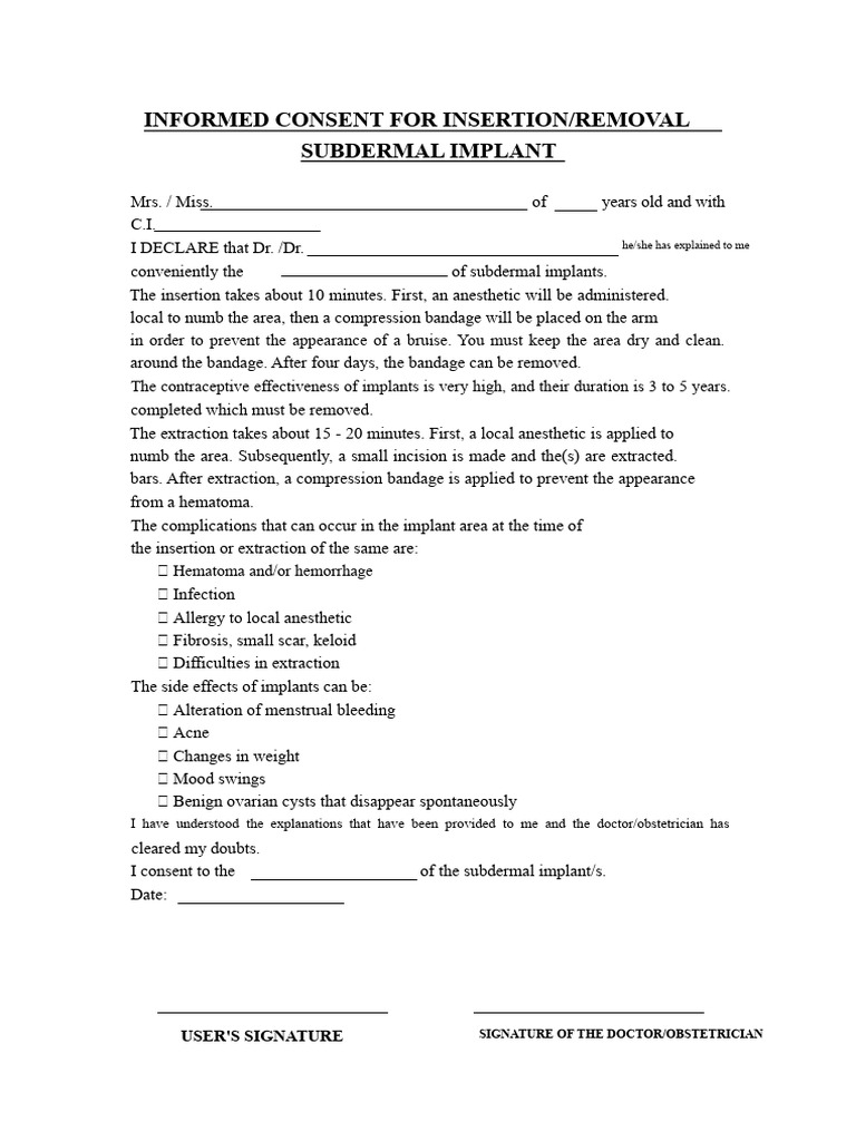 Consent For Removal or Placement of Implant | PDF