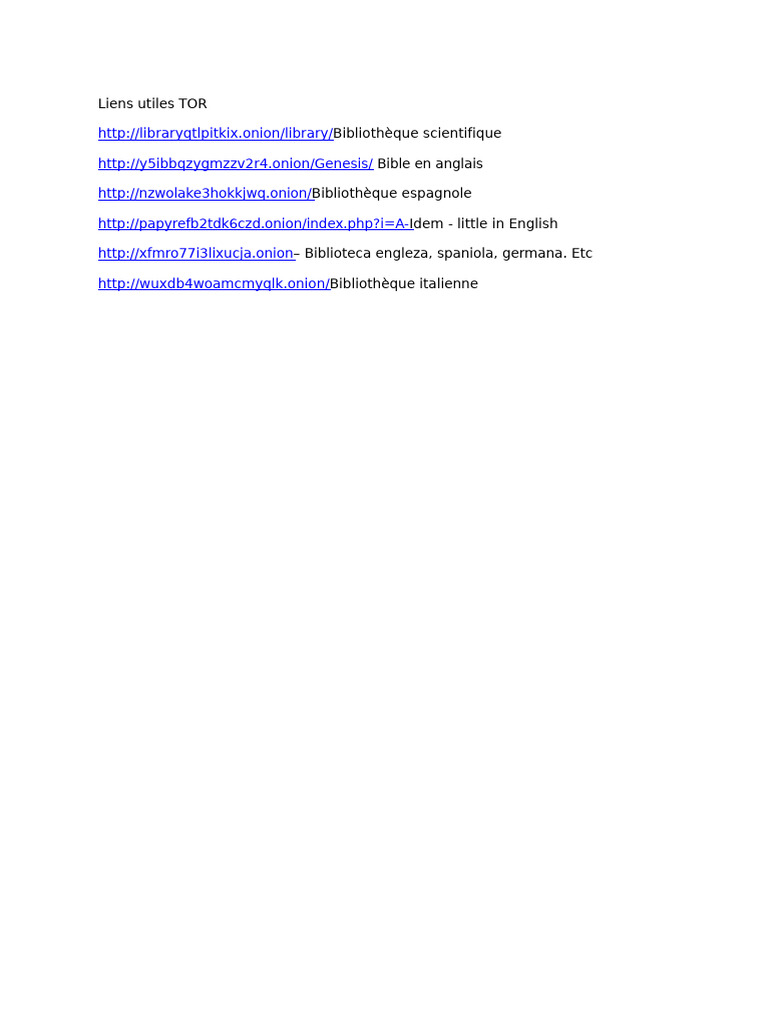 Liens vers bibliothèques TOR | PDF
