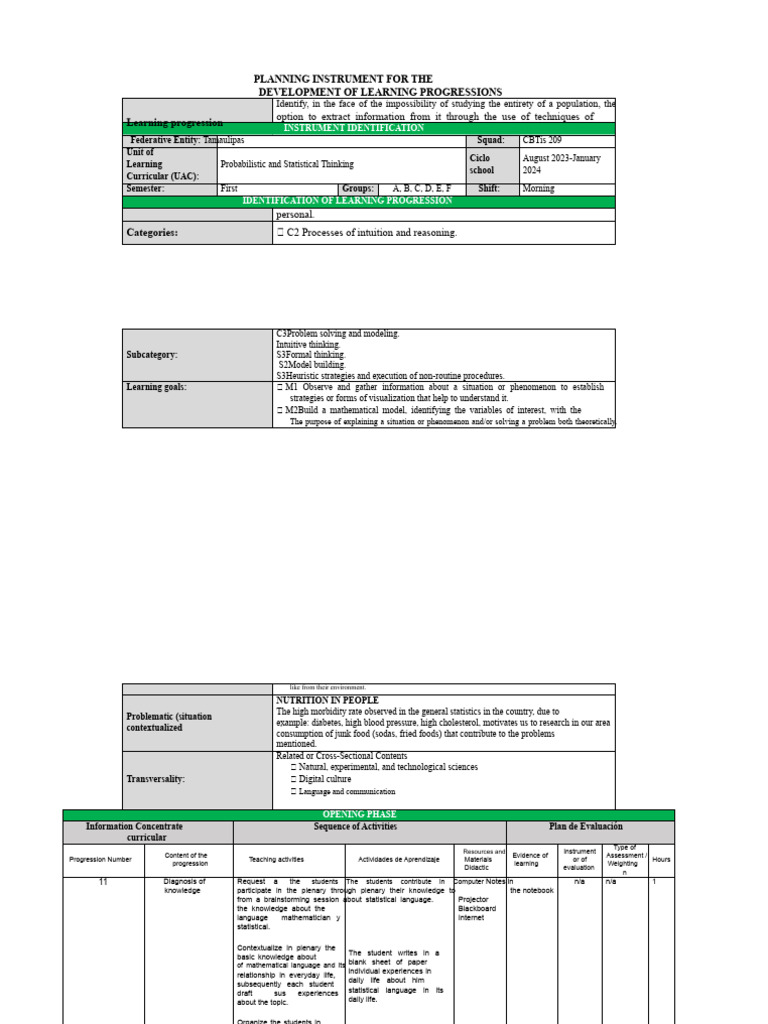 Planning Instrument For The Development of Learning Progressions ...