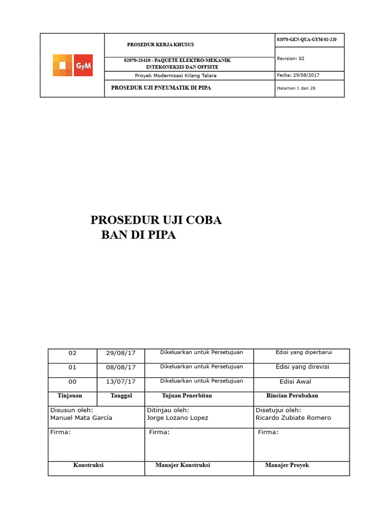 02070-GEN-QUA-GYM-02-220 Rev.2 Prosedur Uji Pneumatik Pada Pipa | PDF
