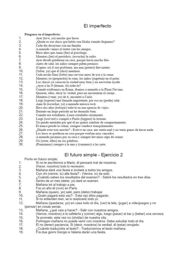 Ejercicios Imperfecto | PDF | Verbo