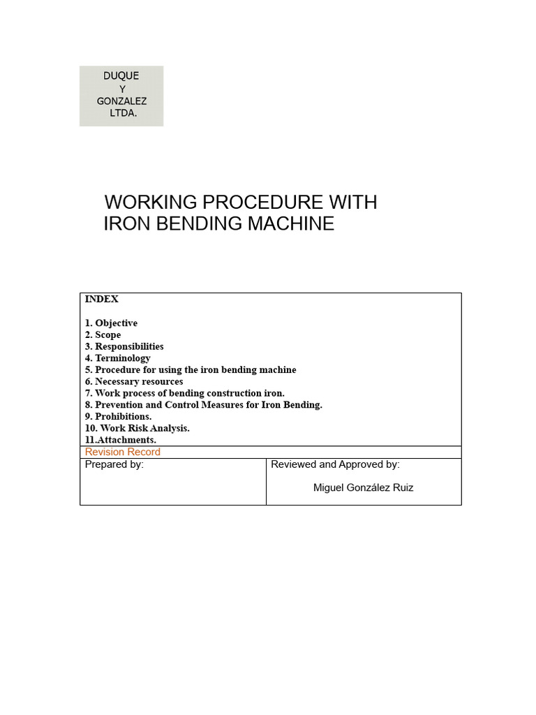 Iron Bending Machine Safety Procedures | PDF | Screw | Personal ...