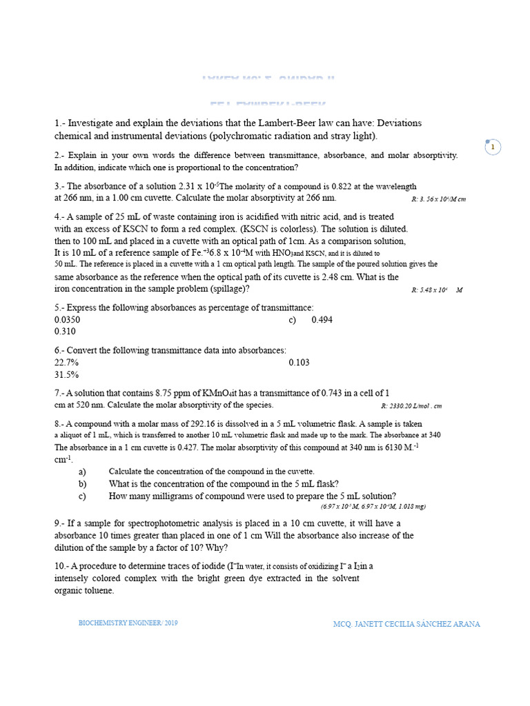 Task No. 2 - Lambert-Beer Law 2019 | PDF | Absorbance | Spectrophotometry