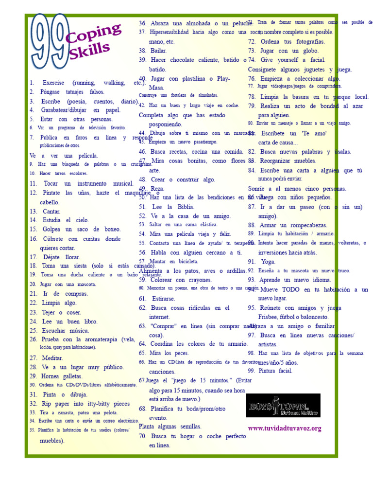 Póster de 99 Habilidades de Afrontamiento | PDF