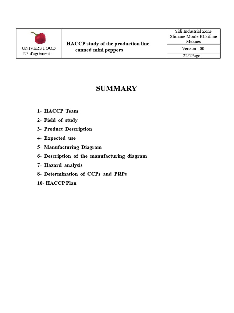 HACCP Study for Canned Mini Peppers | PDF | Sterilization (Microbiology ...