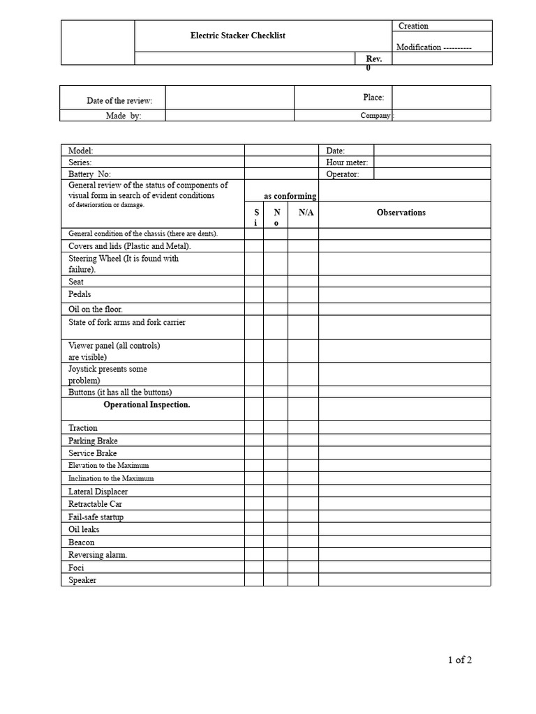 Electric Stacker Checklist | PDF