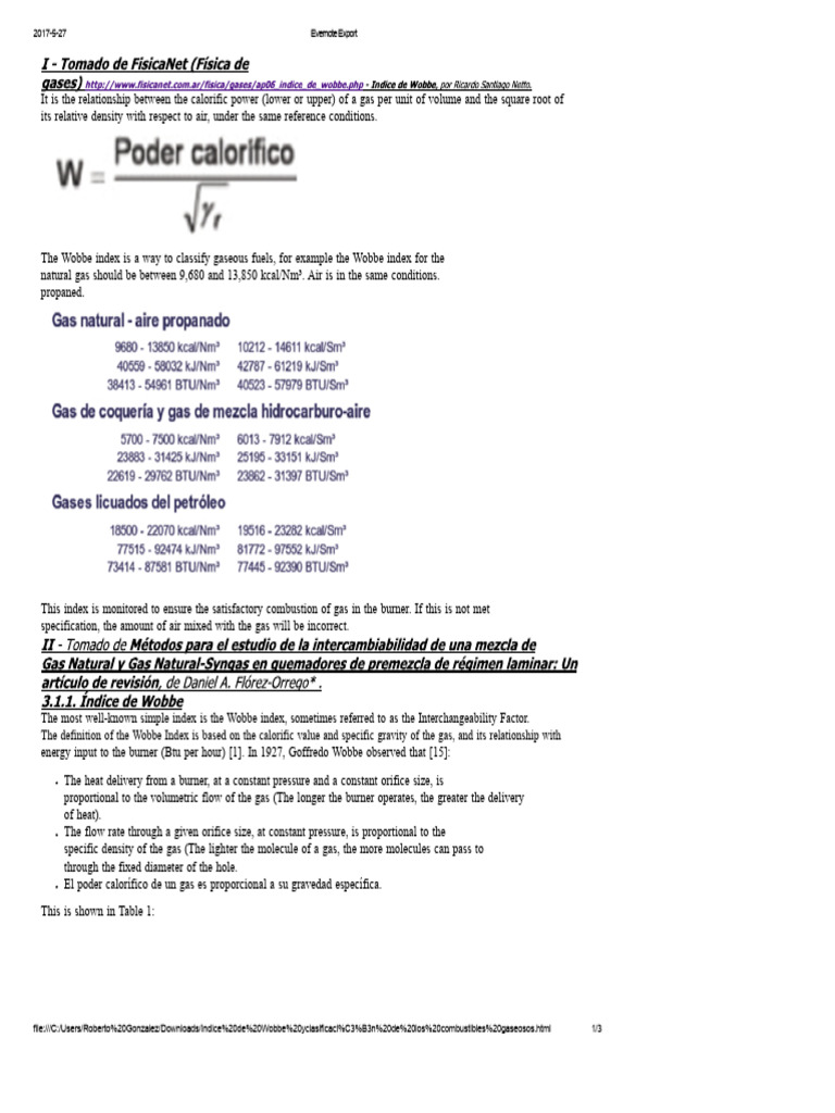 Wobbe Index and classification of gaseous fuels - Evernote | PDF ...