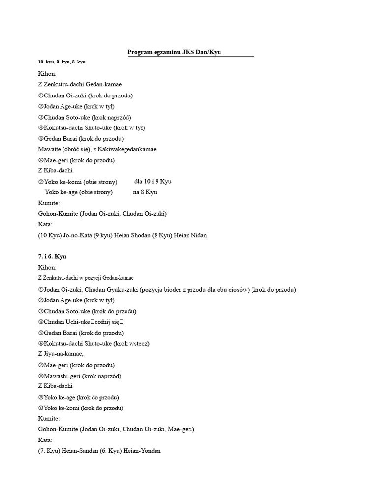 2021 JKS Dan & Kyu Program Nauczania | PDF