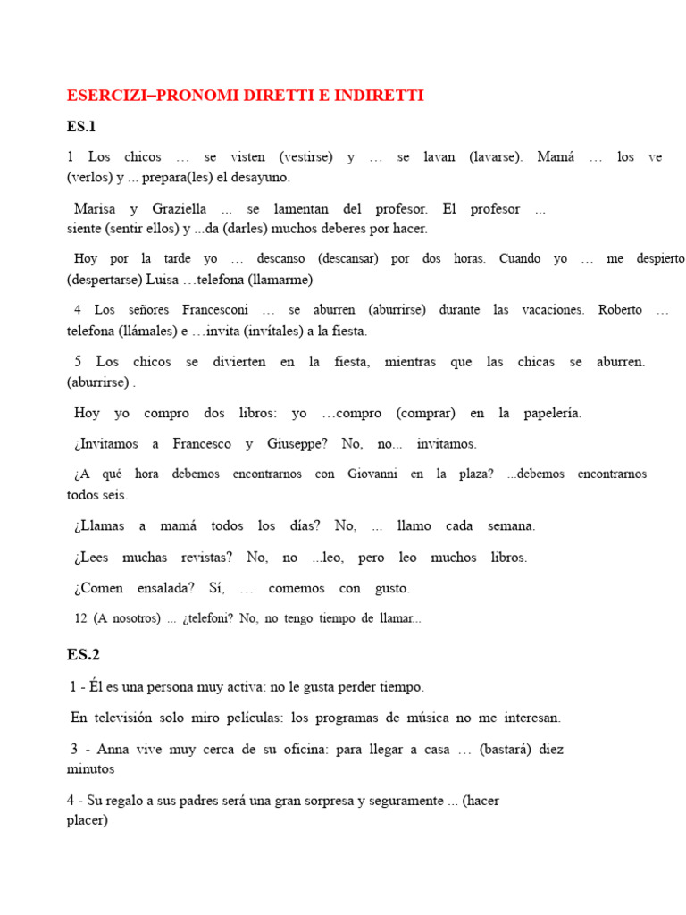 Ejercicios de Pronombres en Italiano | PDF