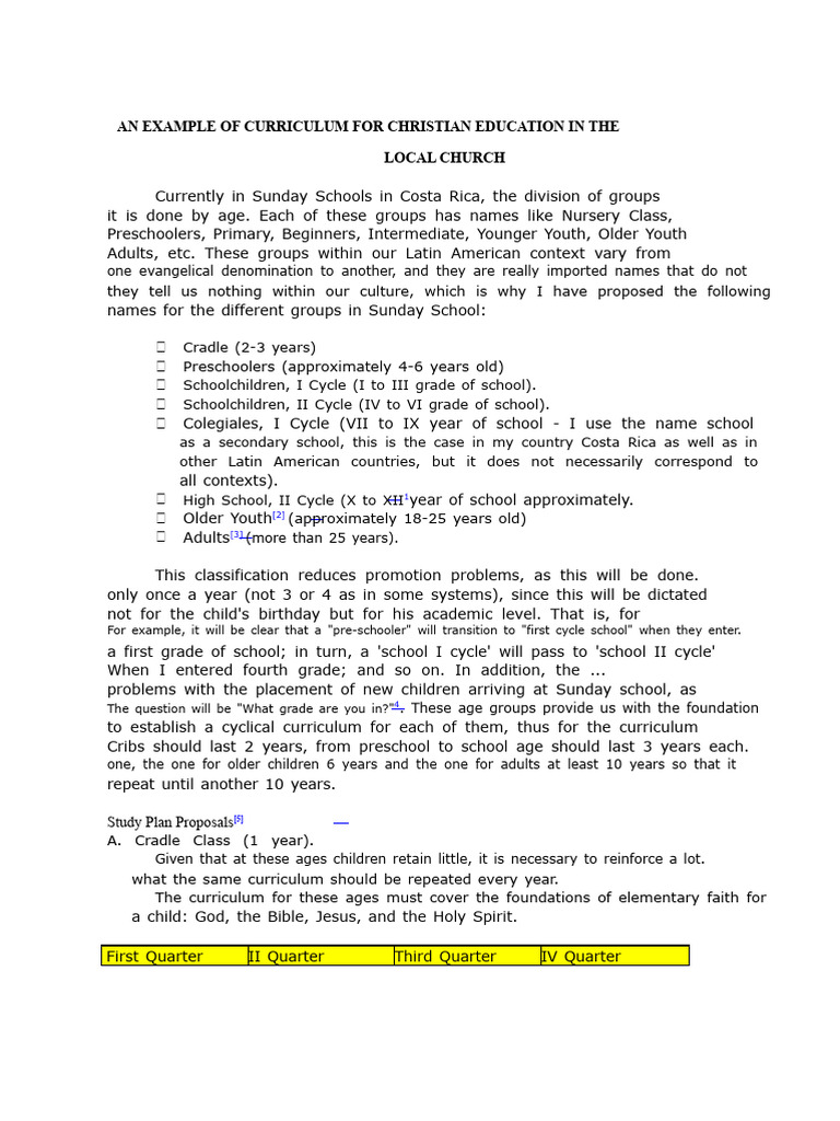 5 3 A Sample Curriculum Plan For Christian Education in The Local ...