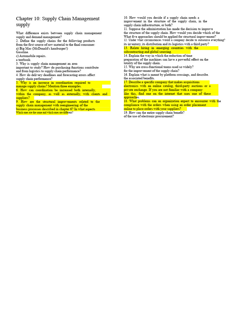 CHAPTER 10 Work Questions - Supply Chain Management | PDF | Supply ...