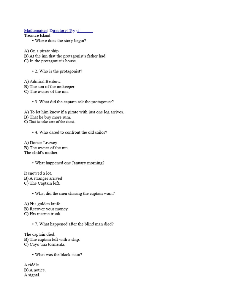 Treasure Island Exam | PDF | Treasure Island