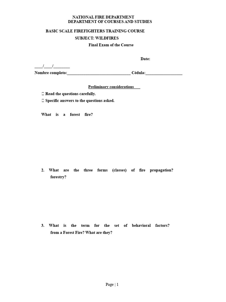 Basic Firefighter Training - WILDFIRE EXAM 2020 | PDF