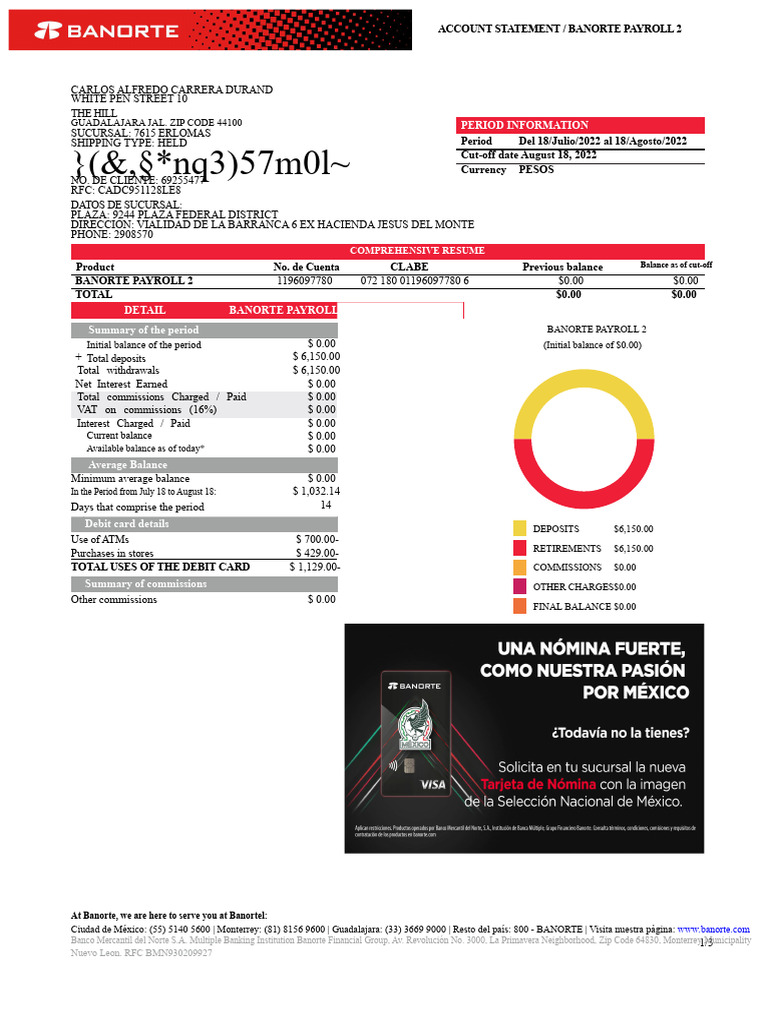 BANORTE account statement | PDF | Service Industries | Economies