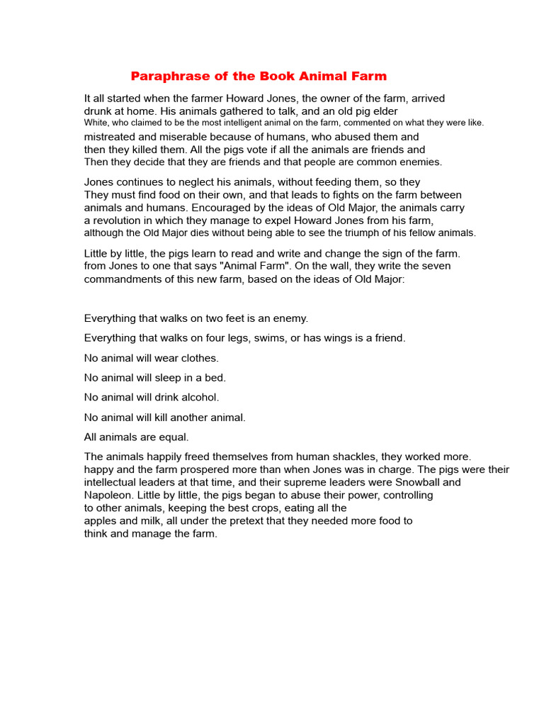 Paraphrase of The Book "Animal Farm" | PDF
