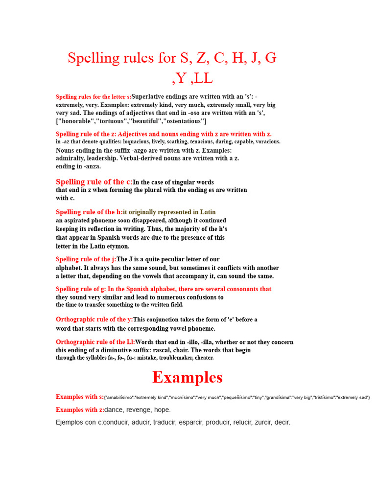Spanish Spelling Rules for S, Z, C, H, J, G | PDF | Word | Adjective