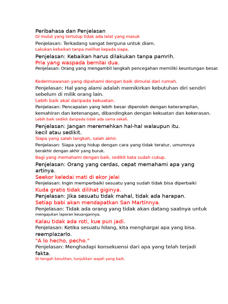 Peribahasa Dan Penjelasan | PDF