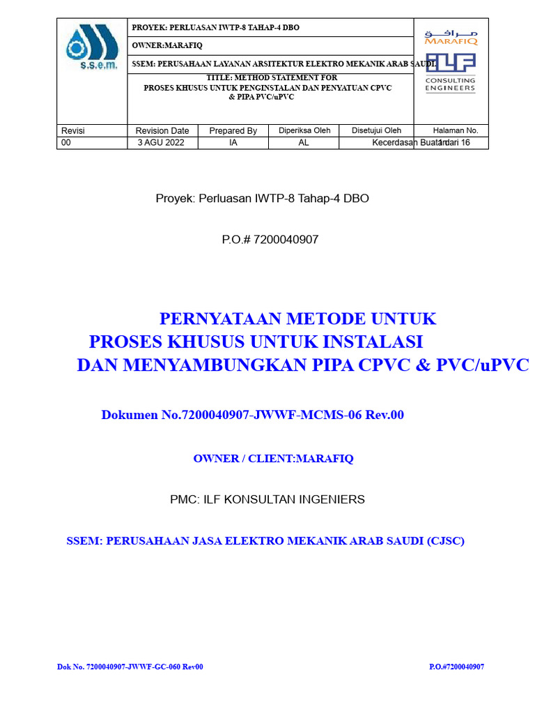 PERNYATAAN METODE UNTUK PVC - uPVC-CPVC | PDF