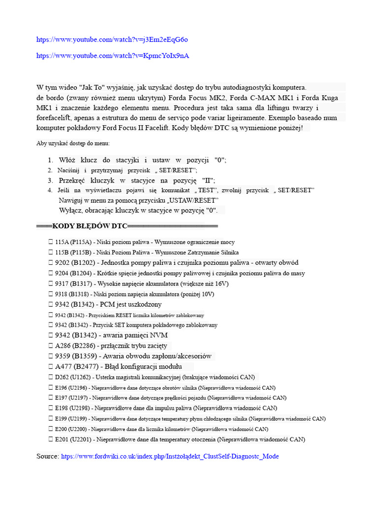 Kody Błędów - Ford Focus | PDF
