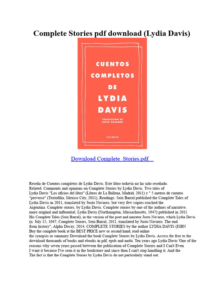 Download Lydia Davis Complete Stories PDF | PDF