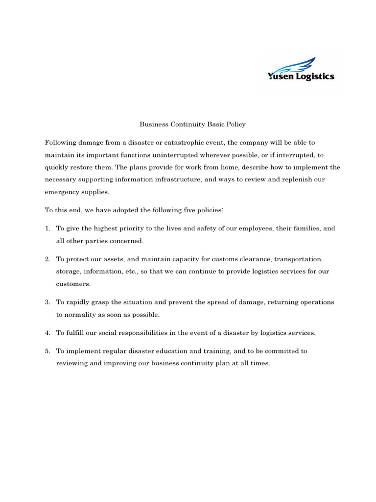 Business Continuity Basic Policy en 0 0 | PDF