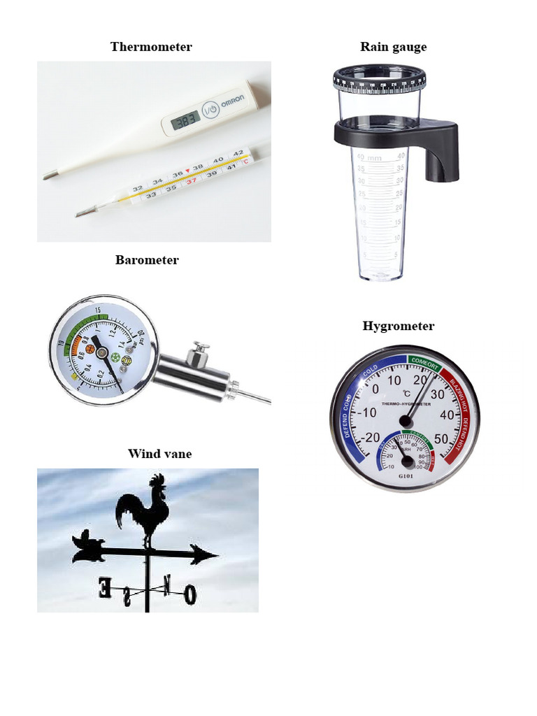 Thermometer Barometer Weather vane Rain gauge Hygrometer | PDF