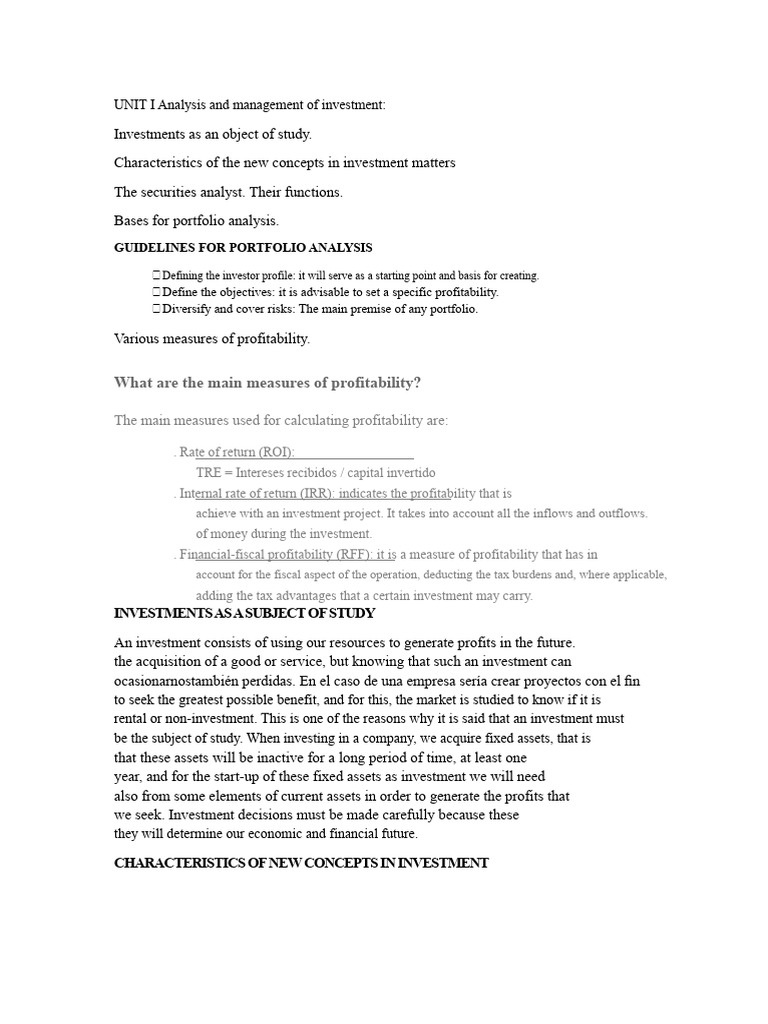 Unit I Analysis and Management of Investment Portfolios | PDF ...