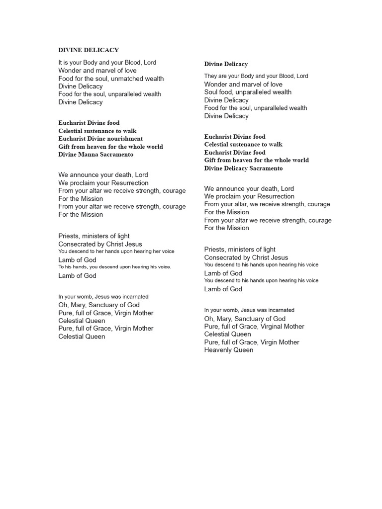 DIVINE DELICACY | PDF | Eucharist | Mary, Mother Of Jesus