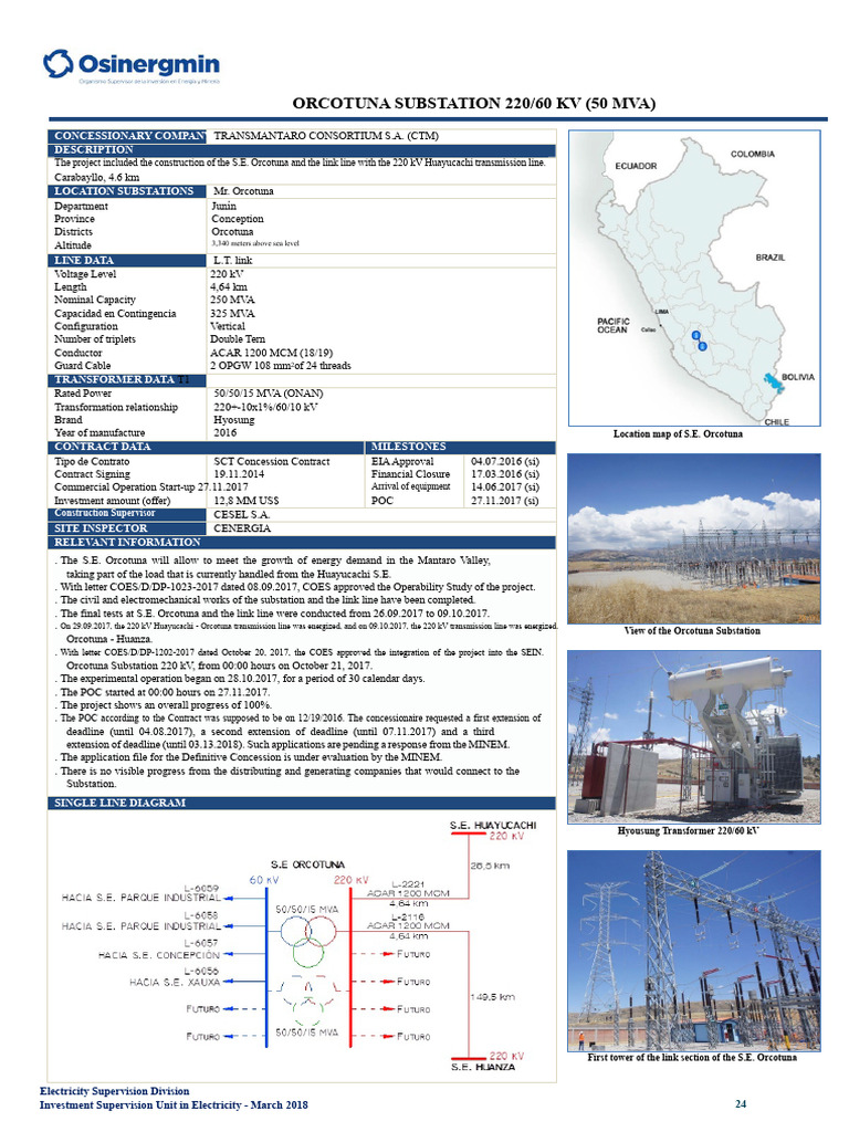 Orcotuna Substation | PDF | Electric Power Transmission | Physical Quantities