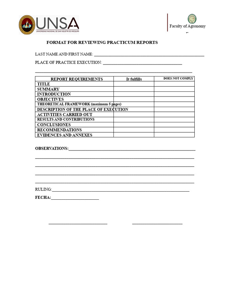 FORMAT FOR REVIEWING PRE-PROFESSIONAL PRACTICE REPORT | PDF