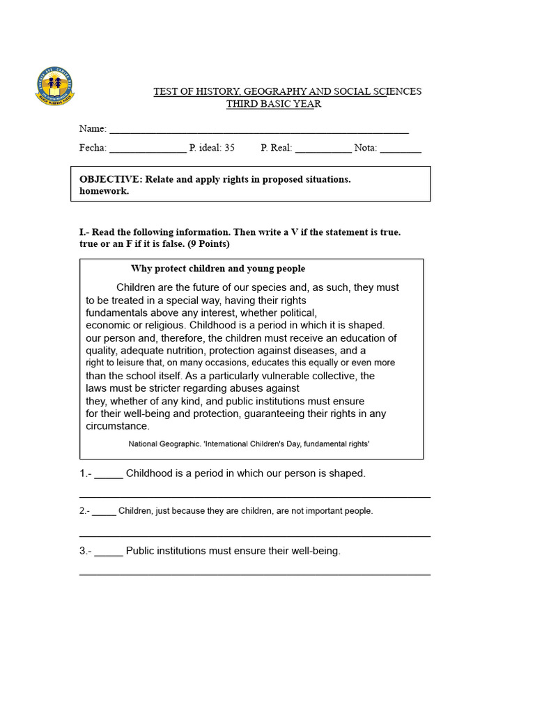 Children's Rights Assessment Worksheet | PDF | Rights