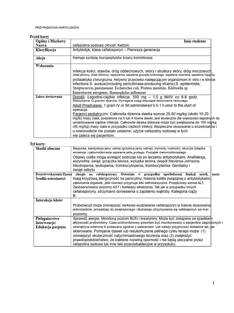Karta Leku Cefazolin Ancef | PDF