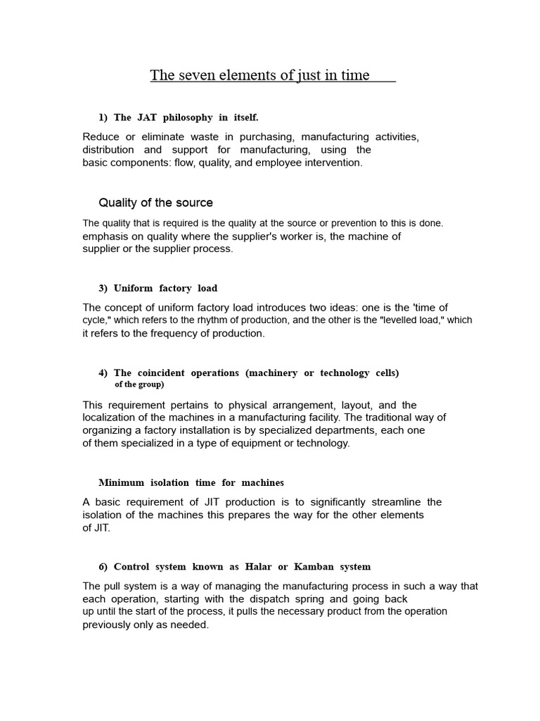 The Seven Elements of Just in Time | PDF