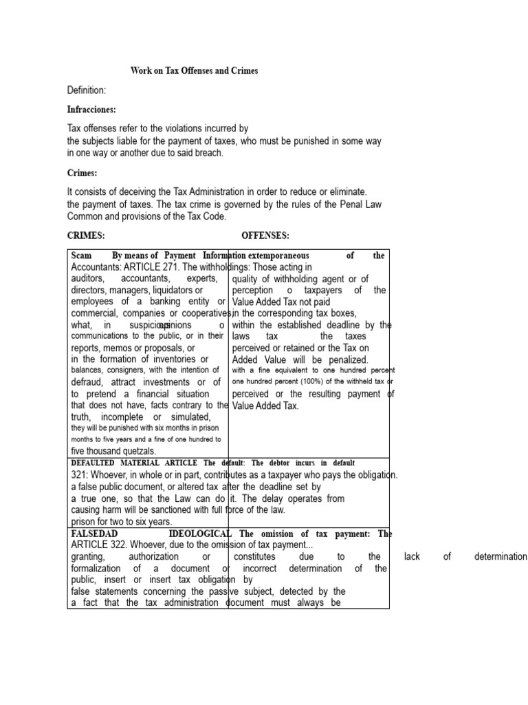 Comparative Tax Chart of Crimes and Offenses | PDF | Crimes | Crime ...