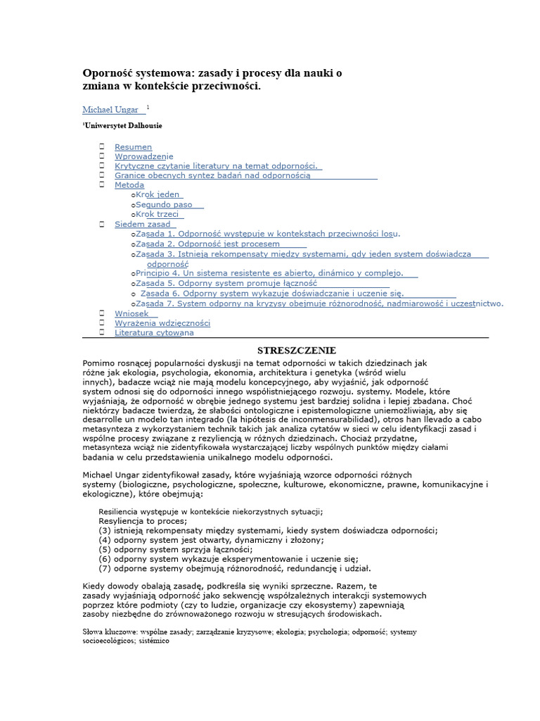 Opór Systemowy MICHAEL UNGAR | PDF