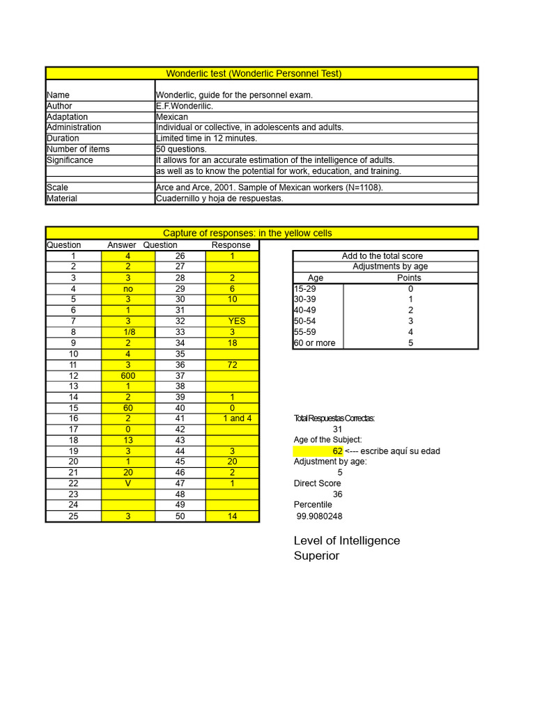 Wonderlic | PDF | Wechsler Adult Intelligence Scale | Psychological Testing